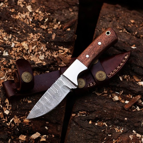 Handmade Damascus Steel Hunting Knife, 8" Survival Knife with Leather ...