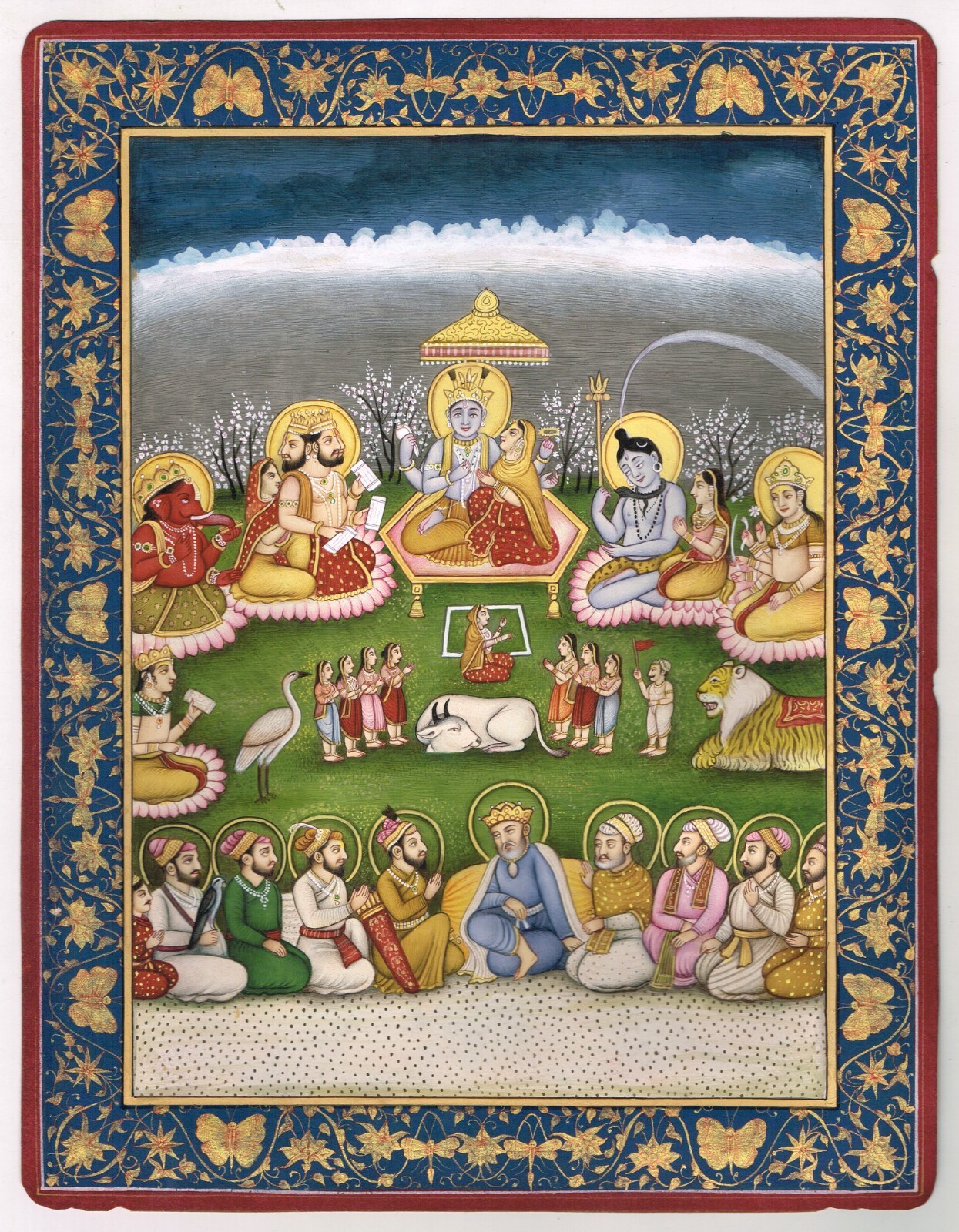 Indian Religious Painting Of God And Goddess With 10 Sikh Guru 10x13.5 ...