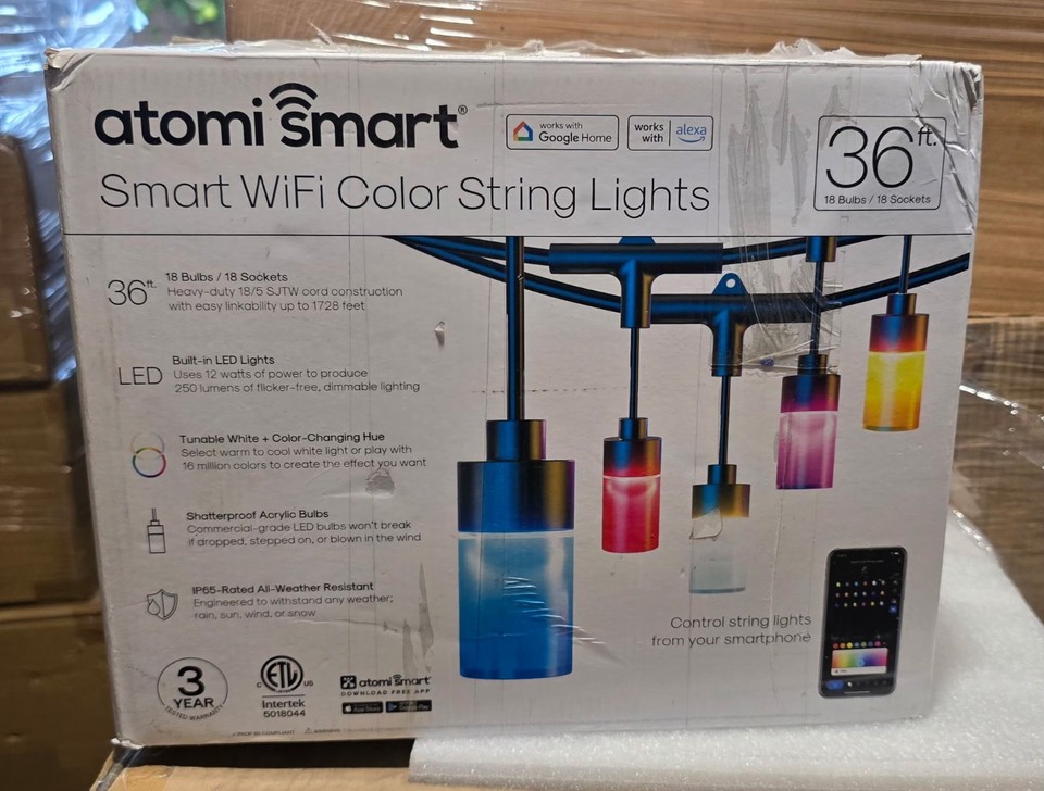Atomi Smart Wi-Fi Color Outdoor String Lights - App controlled - 36ft ...
