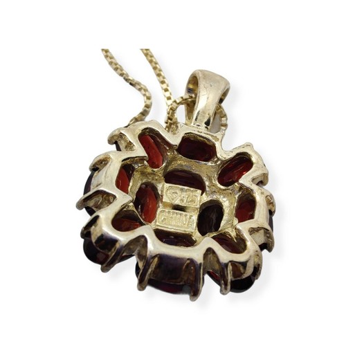 Vtg 80s Garnet Stone Cluster Flower 925 Sterling Silver Necklace Gothic ...