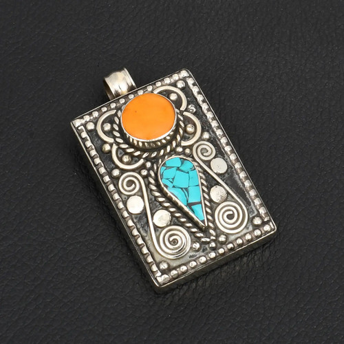 Turquoise Orange Turquoise Gemstone Handmade Tibetan Pendant Jewelry 2 ...