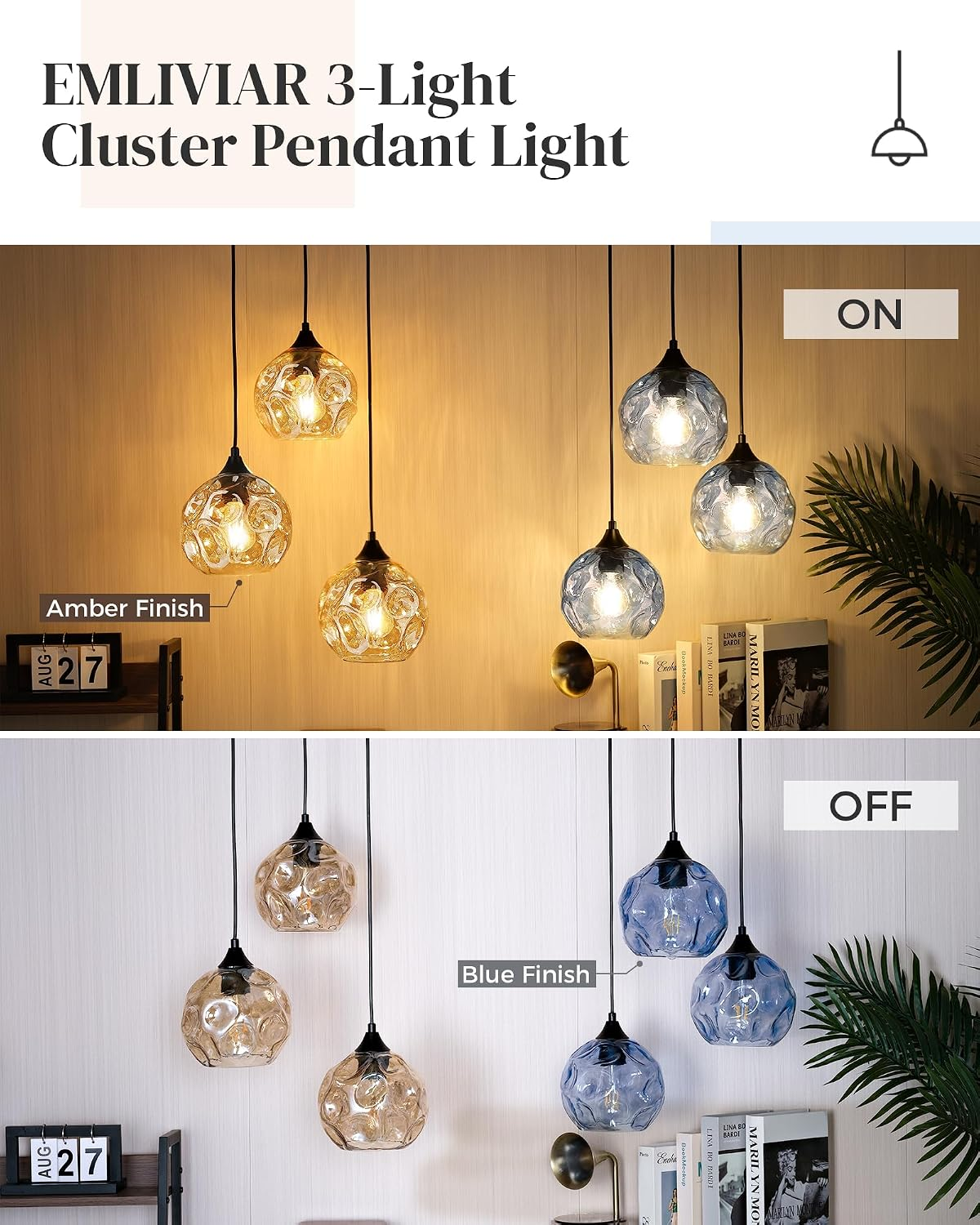 3-Light Cluster Pendant Lamp with Hammered Glass, Linear Barn Hanging ...