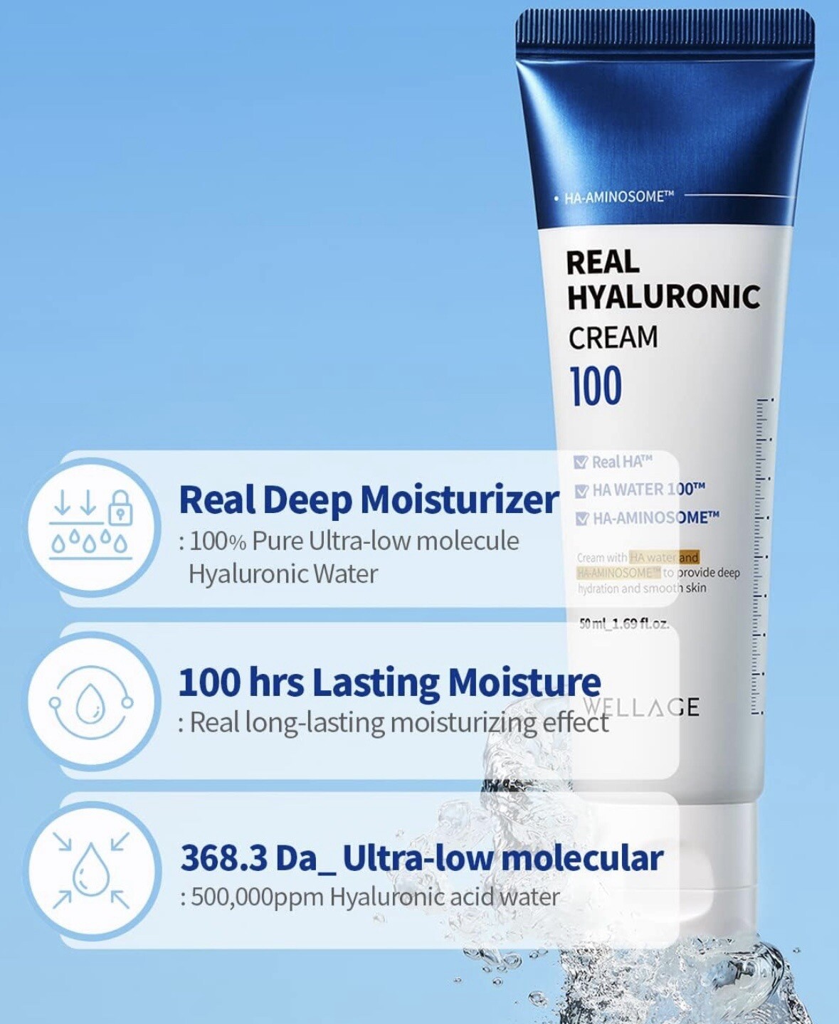 Wellage Real Hyaluronic Acid Cream 100 80ml 2.7oz 100% Pure Face Moisturizer | eBay