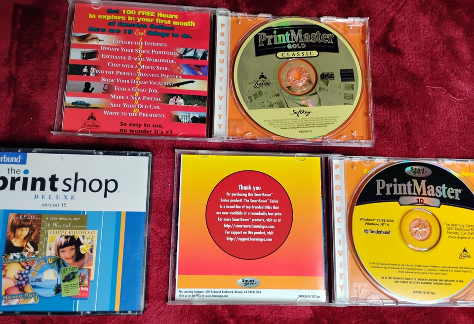 Broderbund Printshop Deluxe and PrintMaster Gold and 10 Software ...