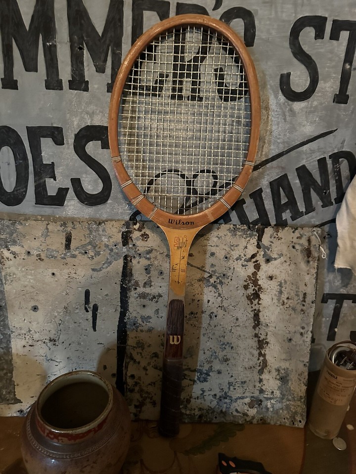 Antique 1930s Wood Wilson Tennis Racket w/ Folk Art Rowing Lakehouse ...