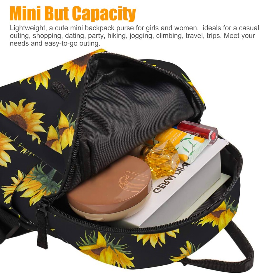 Waterproof Sunflower Backpack Women Purse Shoulder Rucksack Travel Bag ...