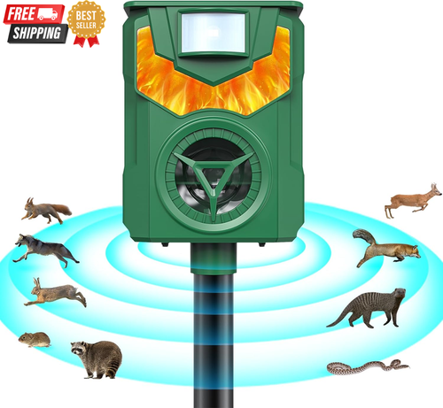 Animal Repeller Ultrasonic Solar Power Outdoor Pest Cat Mice Deer ...