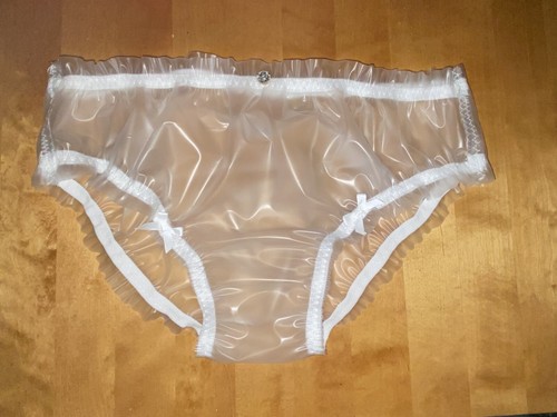 Sissy gathered white pvc panties knickers waterproof plastic see ...