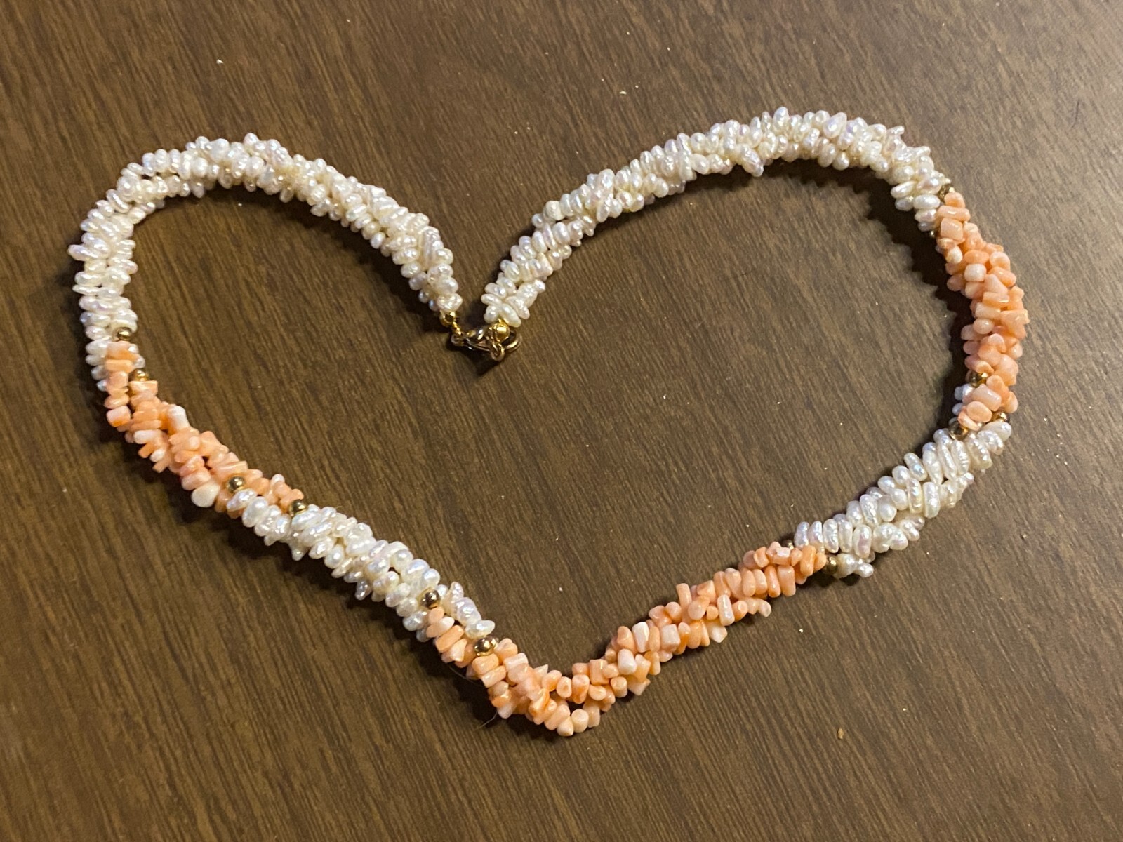 Vintage Genuine Seed Pearls Polished light Coral Beaded Twist Gold Tone ...