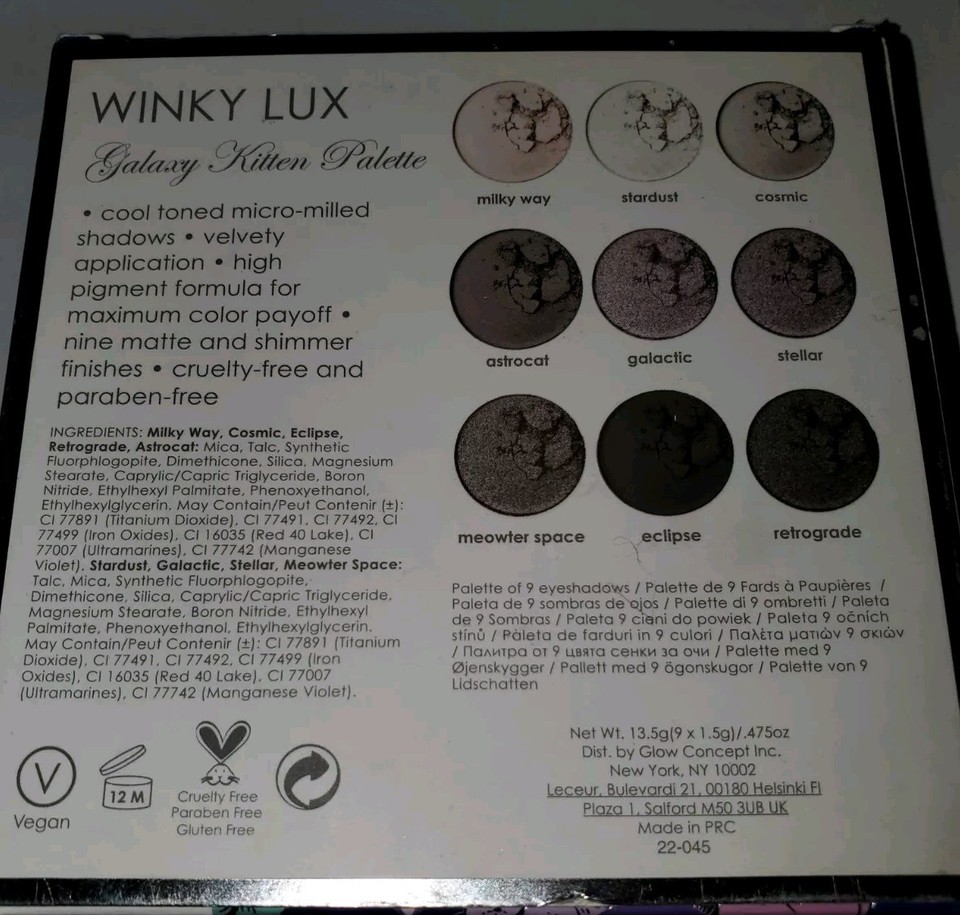 2 Lot Winky Lux Galaxy Kitten Eyeshadow Palette (9x Eyeshadow) 9x1.5 g ...