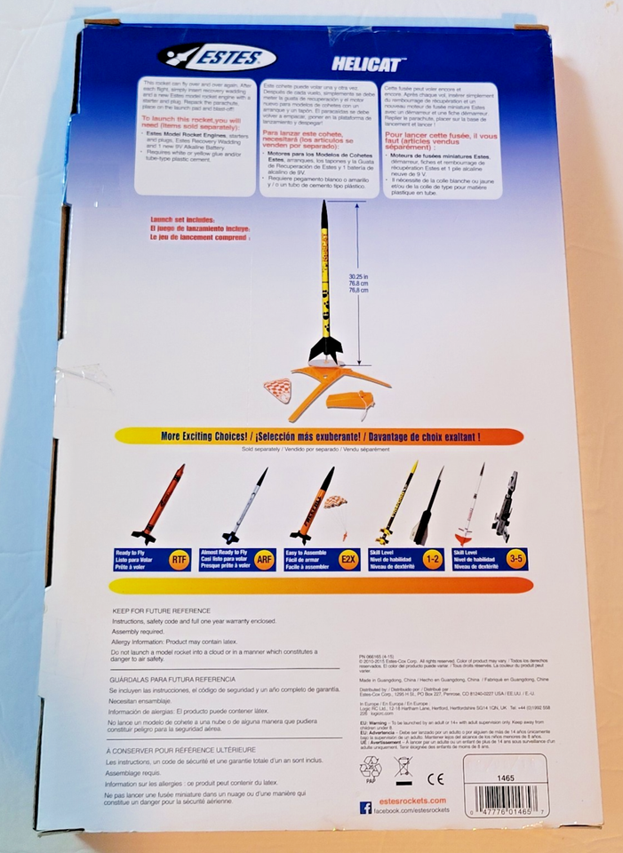ESTES 1465 HeliCAT Model Rocket Launch Set Easy Assembly NEW | eBay