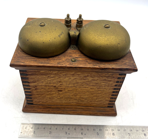 Vintage WESTERN ELECTRIC Nice Dovetail Oak Brass Telephone Bell Ringer ...
