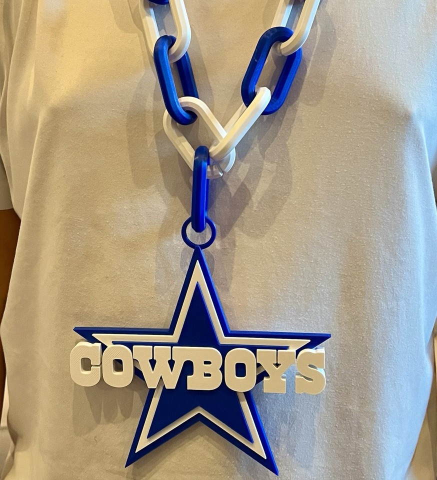 Dallas Cowboys Extra Large 3D Printed Fan Necklace Bold Chain Links 4 ...