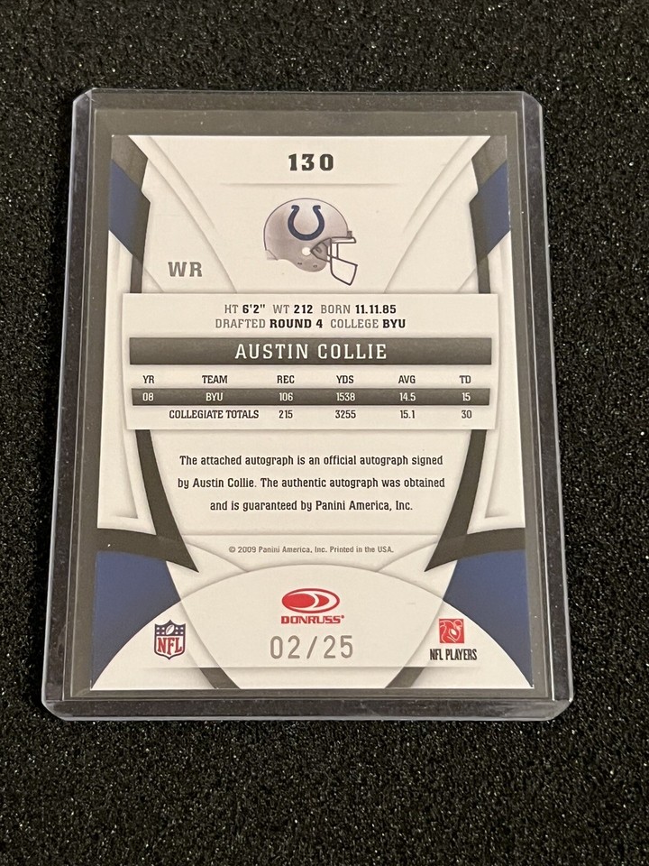 Austin Collie 2009 Certified New Generation Mirror Gold Rookie Auto #d ...