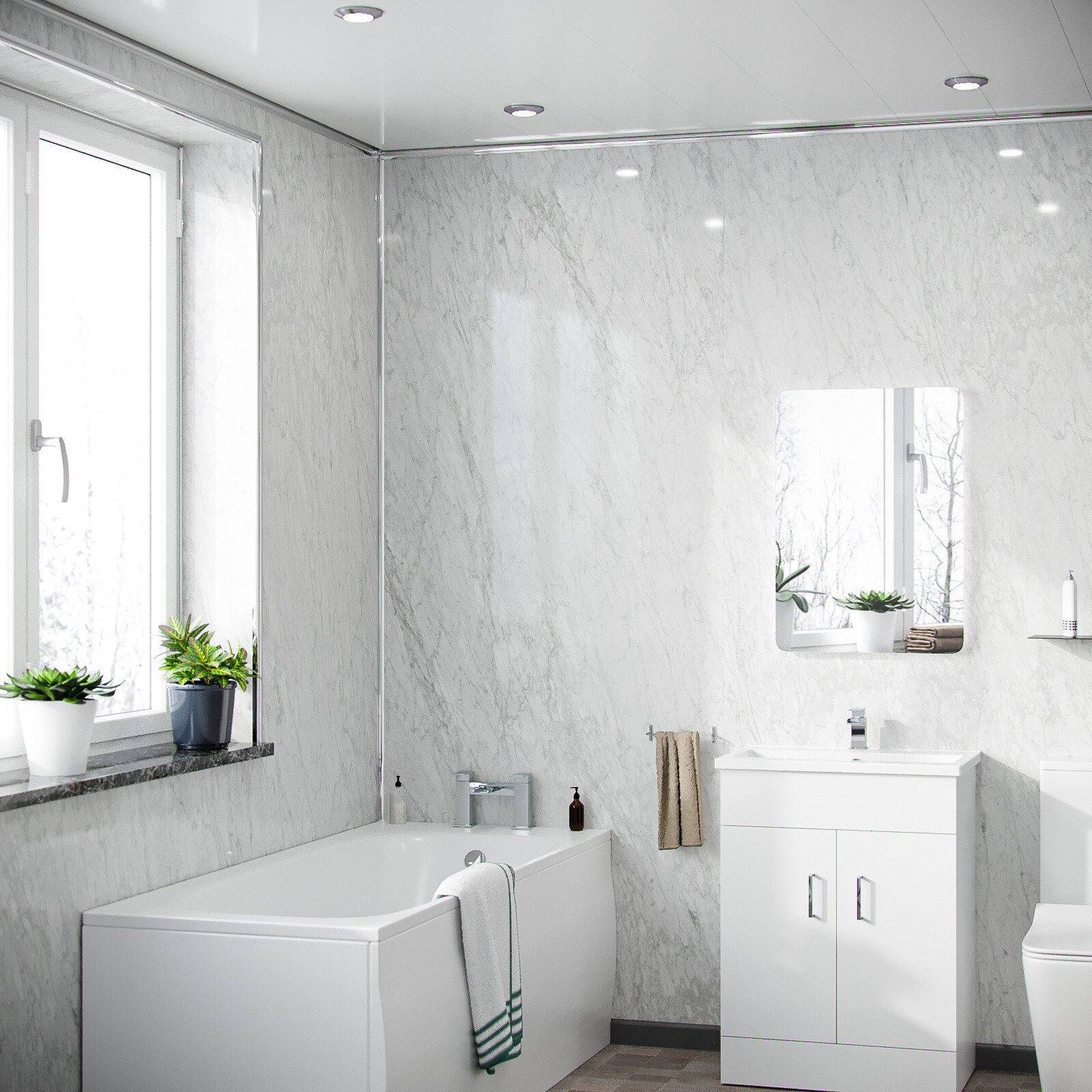 White Marble Cladding Modern PVC Panels Shower Wet Wall 2400x1000x10mm ...