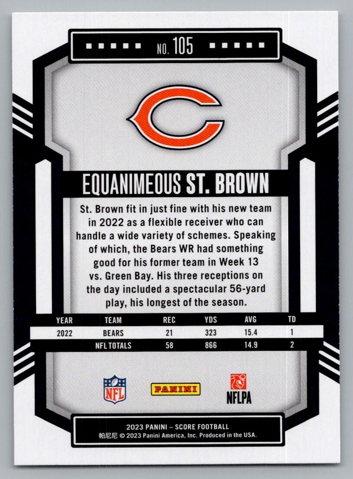 2023 SCORE EQUANIMEOUS ST. BROWN CHICAGO BEARS #105 | eBay