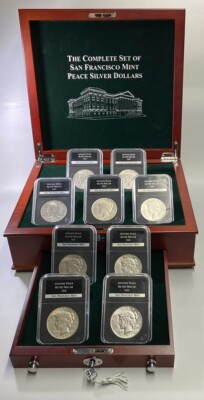 The Complete 9-Coin Set of San Francisco Mint Peace Silver Dollars ...