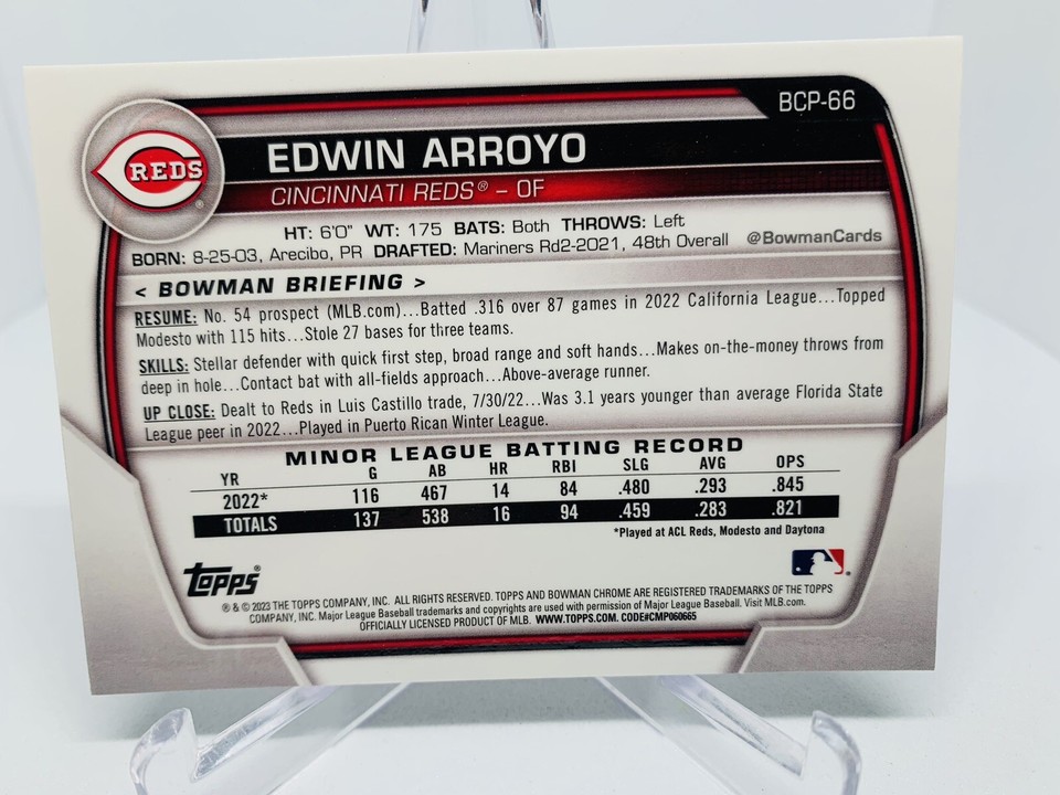 Edwin Arroyo | 2023 Bowman Chrome Prospect #BCP-66 | Cincinnati Reds ⚾️ ...