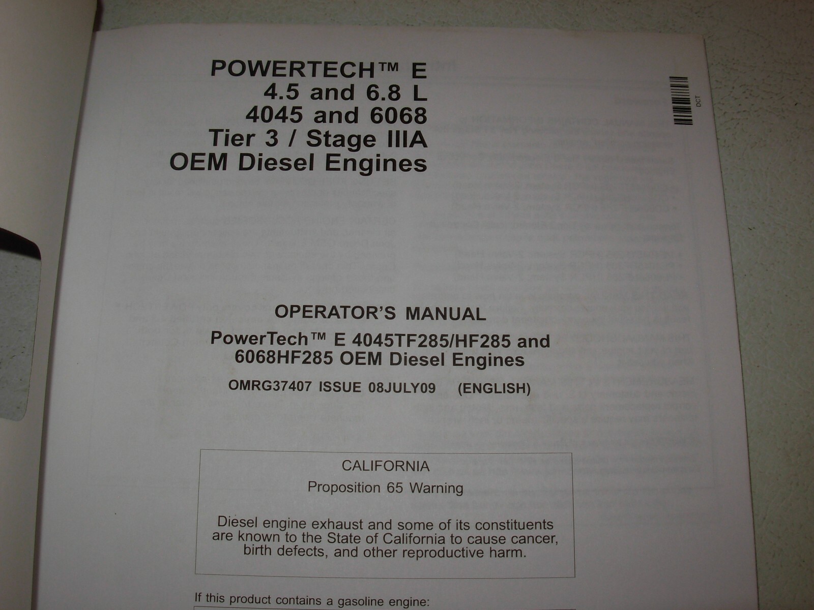 John Deere Powertech E 4045TF285/HF285 , 6068HF285 Engine Operator's ...