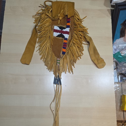 NATIVE AMERICAN QUILLED LEATHER MEDICINE BAG, BEADED TOBACCO POUCH SD ...
