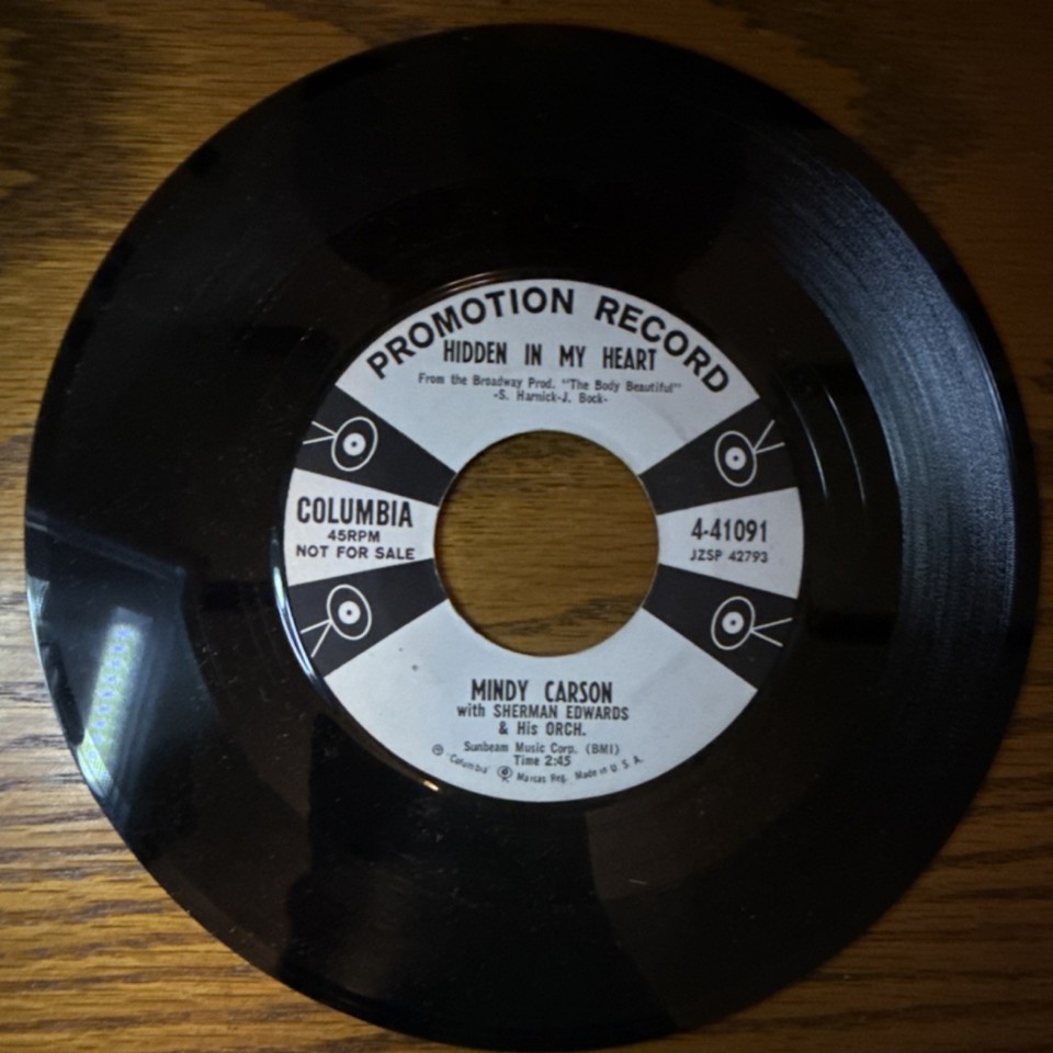 Mindy Carson Hidden In My Heart/Just My Luck 7" 45 RPM Vinyl Single ...