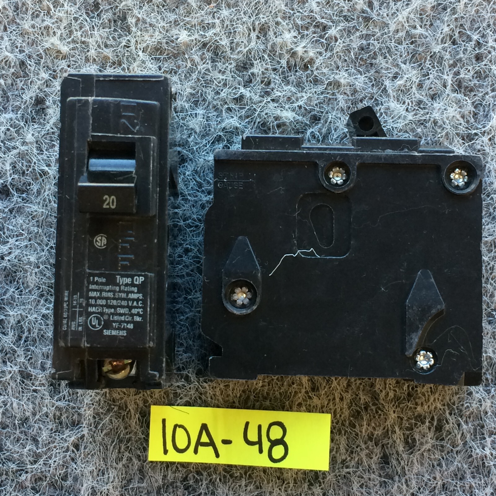 Lot of 2 Siemens Q120 20A 1P 120V 10K QP Circuit Breaker 1 Year ...