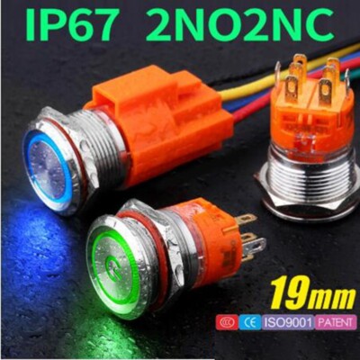 19mm Latching LED light 110V Red Blue Button Waterproof Metal Push ...