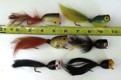 Six (6) Big Vintage Fly Rod Poppers, Two With Apparent Horse Hair Tails ...