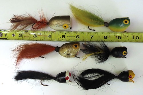 Six (6) Big Vintage Fly Rod Poppers, Two With Apparent Horse Hair Tails ...