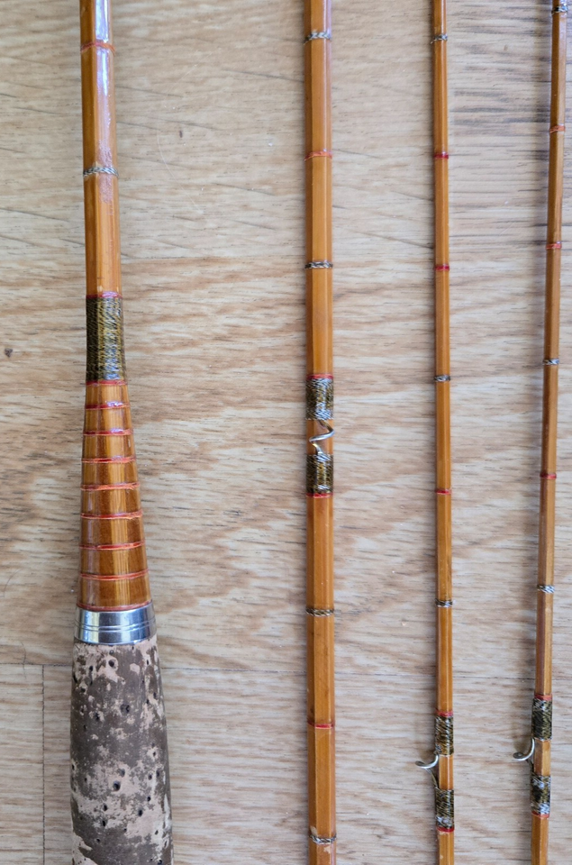 Vintage split bamboo , 3 pieces fly rod, approx 8' 3". With channeled ...
