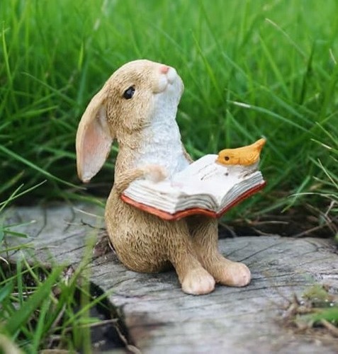 Bunny Rabbit Reading Book Miniature Fairy Garden Statue Resin Mini ...