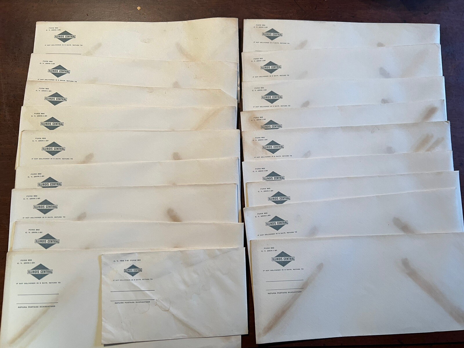 Vintage Illinois Central Railroad Envelopes Lot Of 19 Form 882, C.V ...