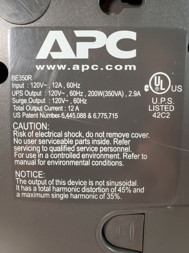 APC Back-UPS ES 350 Model BE350R Battery Back Up Surge Protector Outlet ...