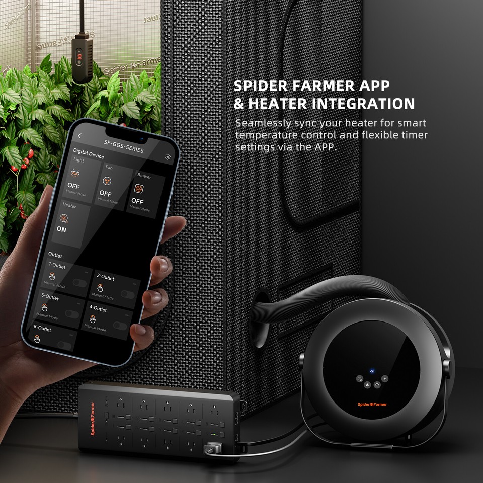 Spider Farmer 530W Grow Tent Heater w/ Temp Control, Day/Night Sensors ...