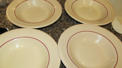 4Vtg Sterling China Restaurantware Desert Tan Red Stripe RIM Soup/PASTA ...