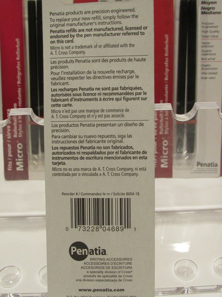 10 -2x5 BLACK MEDIUM ROLLERBALL REFILLS-PENATIA -UNIVERSAL STYLE-made ...