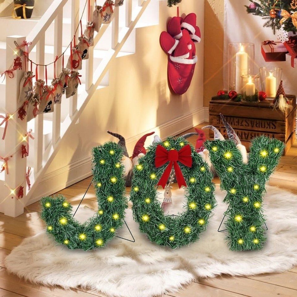 JOICEE 3 Piece Outdoor Christmas Decoration, Lighted Joy Yard Display ...