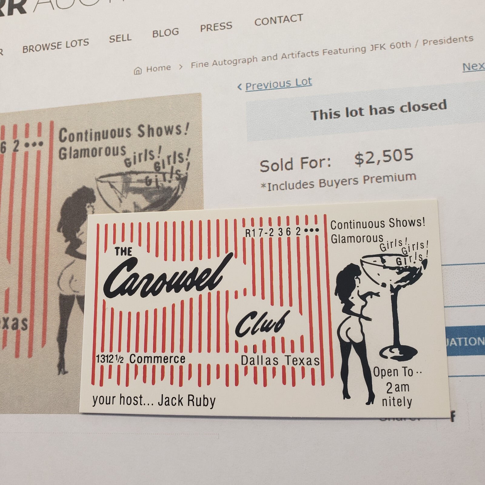 Jack Ruby's business card for Carousel Club - Perfect Replica. $5 ea ...