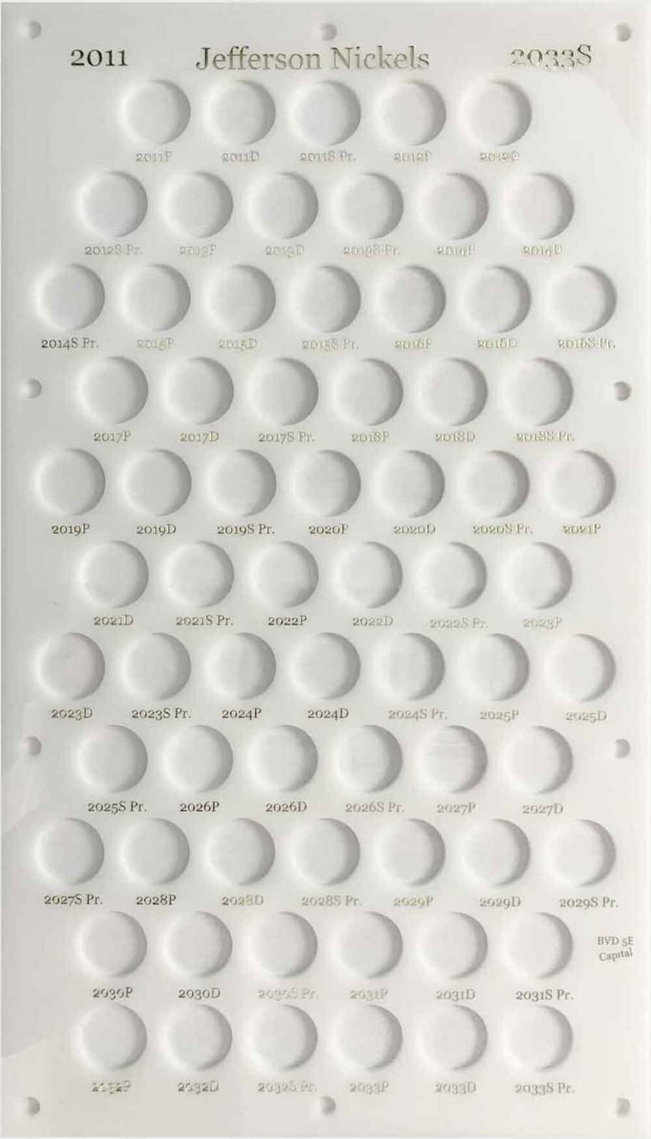Capital Plastic Holder Jefferson Nickels Coin Set 2011-2033 S White ...