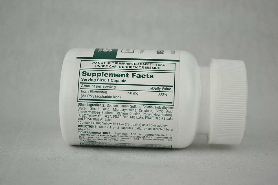 Cypress Pharmaceutical Poly-Iron Capsules Iron Dietary Supplement 150mg ...