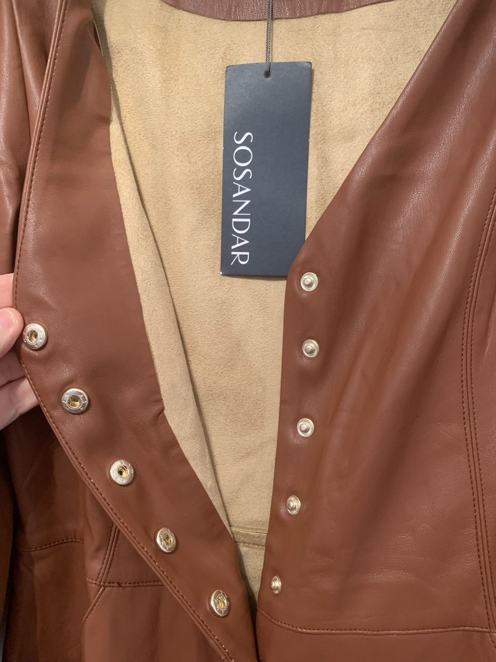 Sosander Women's Dress Size 14 Brown Faux Leather Covered Press Button ...