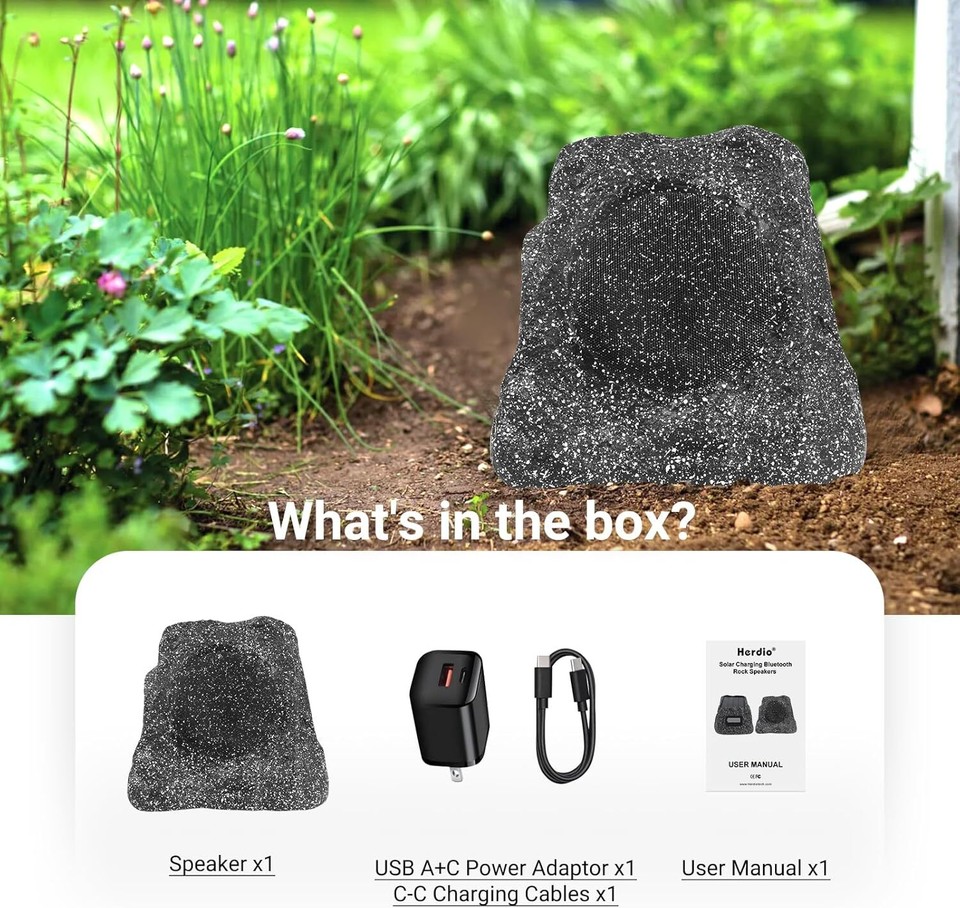 1 Speaker Rock Bluetooth Speaker Outdoor Solar with Rechargeable ...