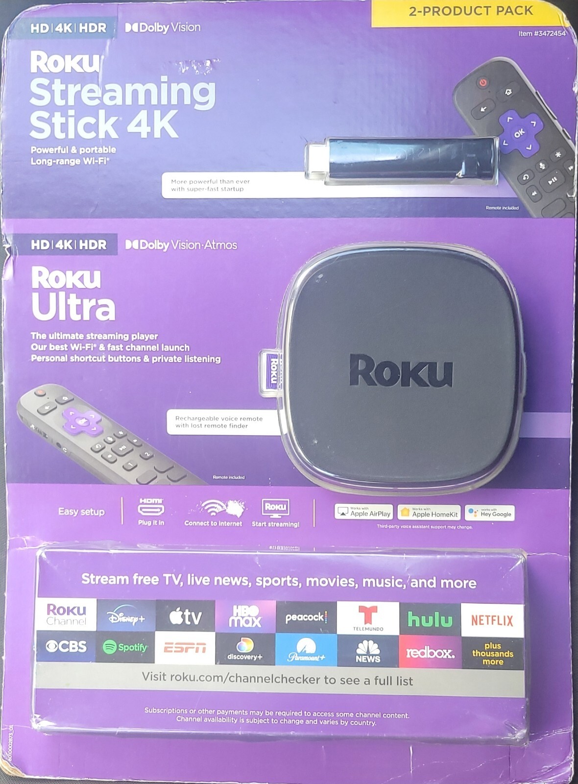 ⭐NEW⭐ 2-PK Roku Ultra 4K with Voice Remote Pro & Roku Stick 4K with ...