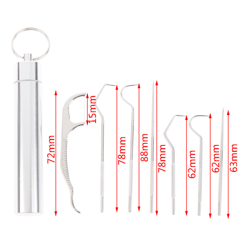 7Pcs Stainless Steel Toothpick Household Travel Tooth pick With Case ...