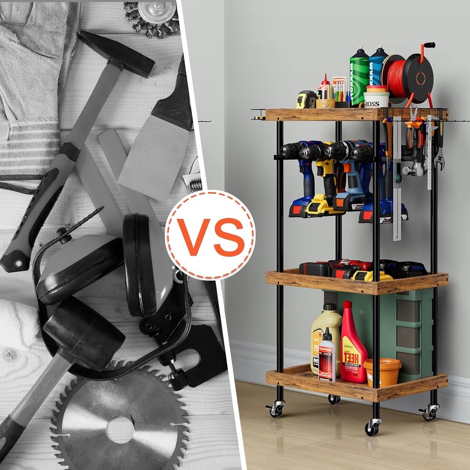 Heavy Duty Rolling Power Tool Organizer Cart on Wheels w/Drill Holder ...