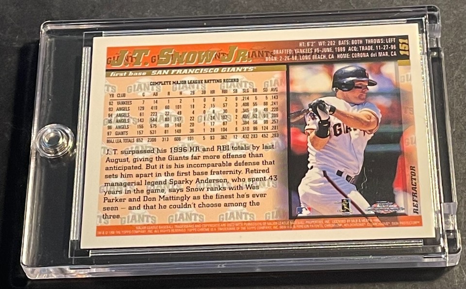 1998 (GIANTS) Topps Chrome Refractors #151 J.T. Snow | eBay