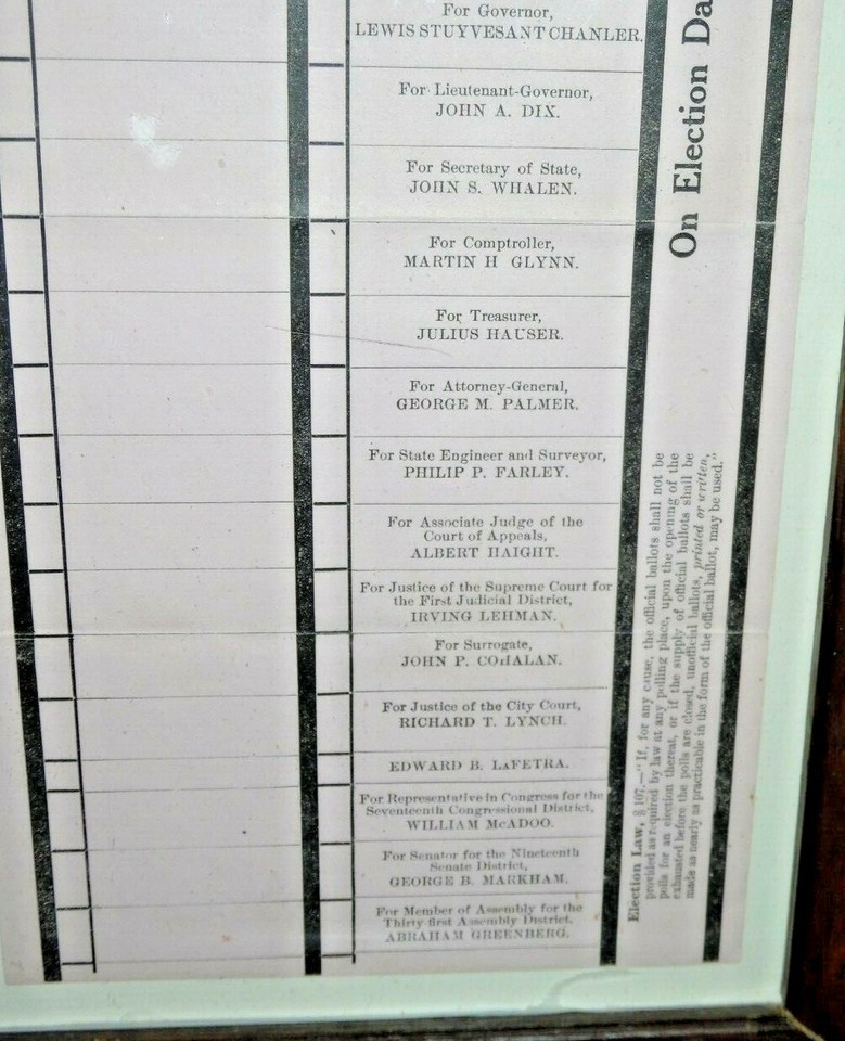 Framed Antique 1908 Presidential Sample Ballot - William Taft & William ...