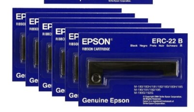 6 Original Epson ERC-22B ERC-09B Black Ribbon Cartridge M-180 M-181 M ...