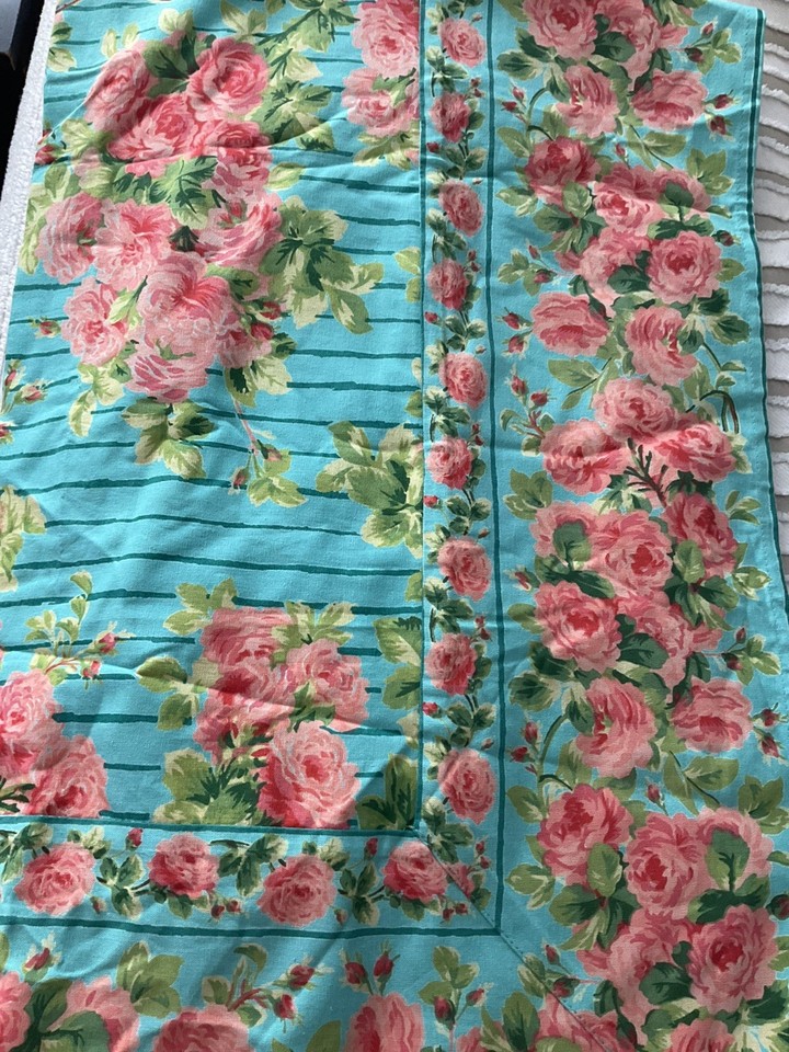April Cornell NWT Teal & Pink Rose Breakfast Cloth, 54x54, 100% Cotton ...
