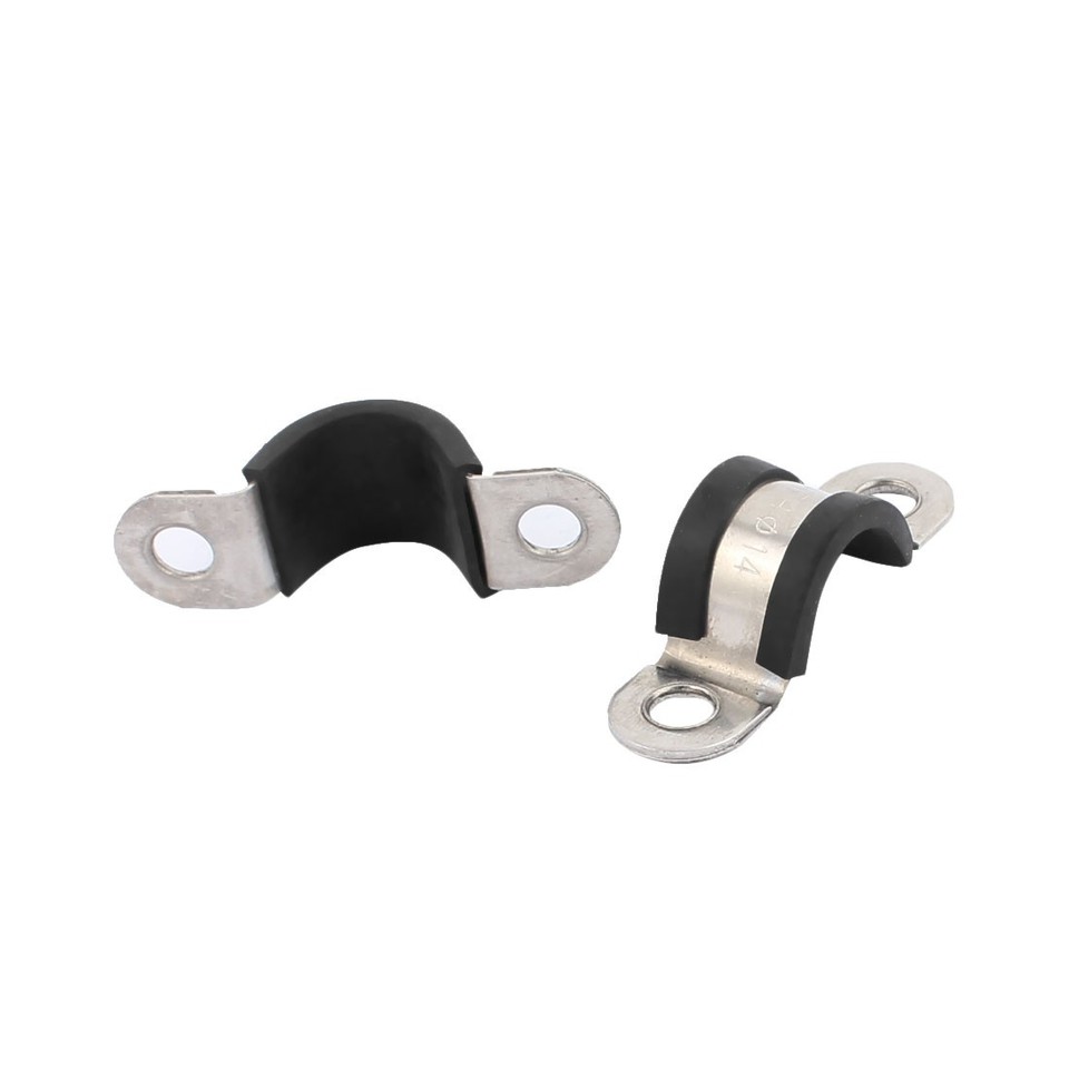 5pc 15mm Dia Rubber Lined U Shaped Stainless Steel Hose Pipe Clips ...